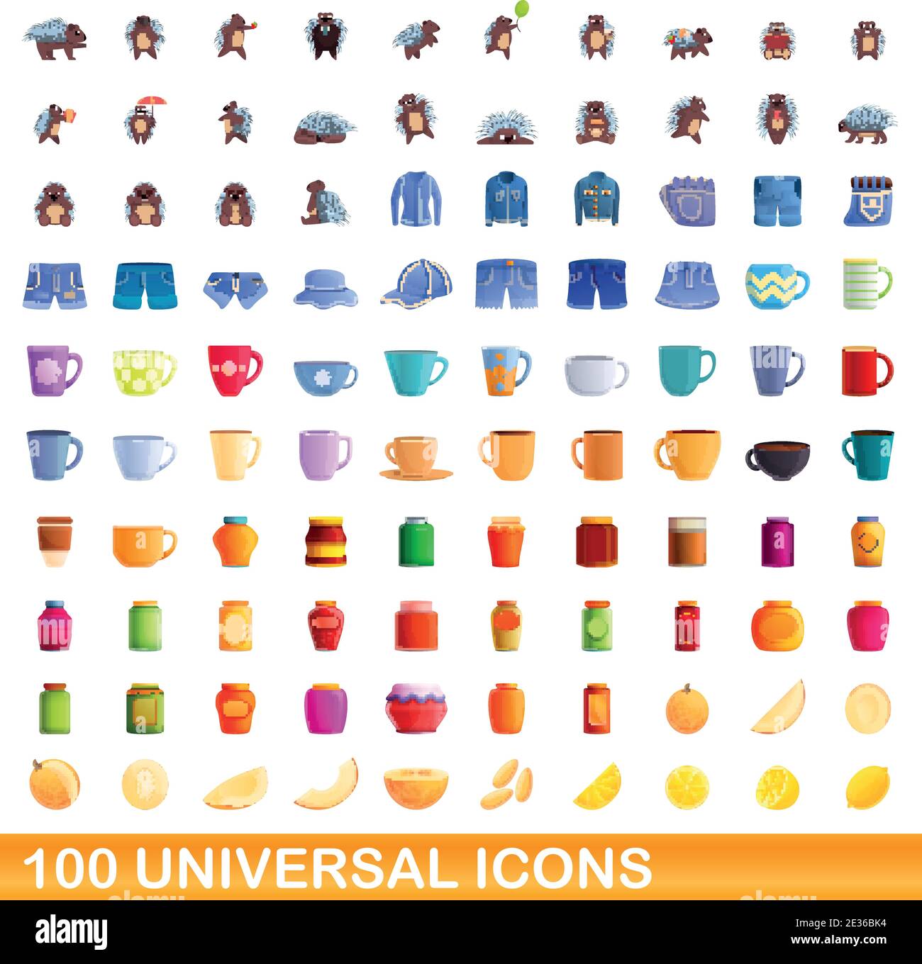 100 universal icons set. Cartoon illustration of 100 universal icons ...