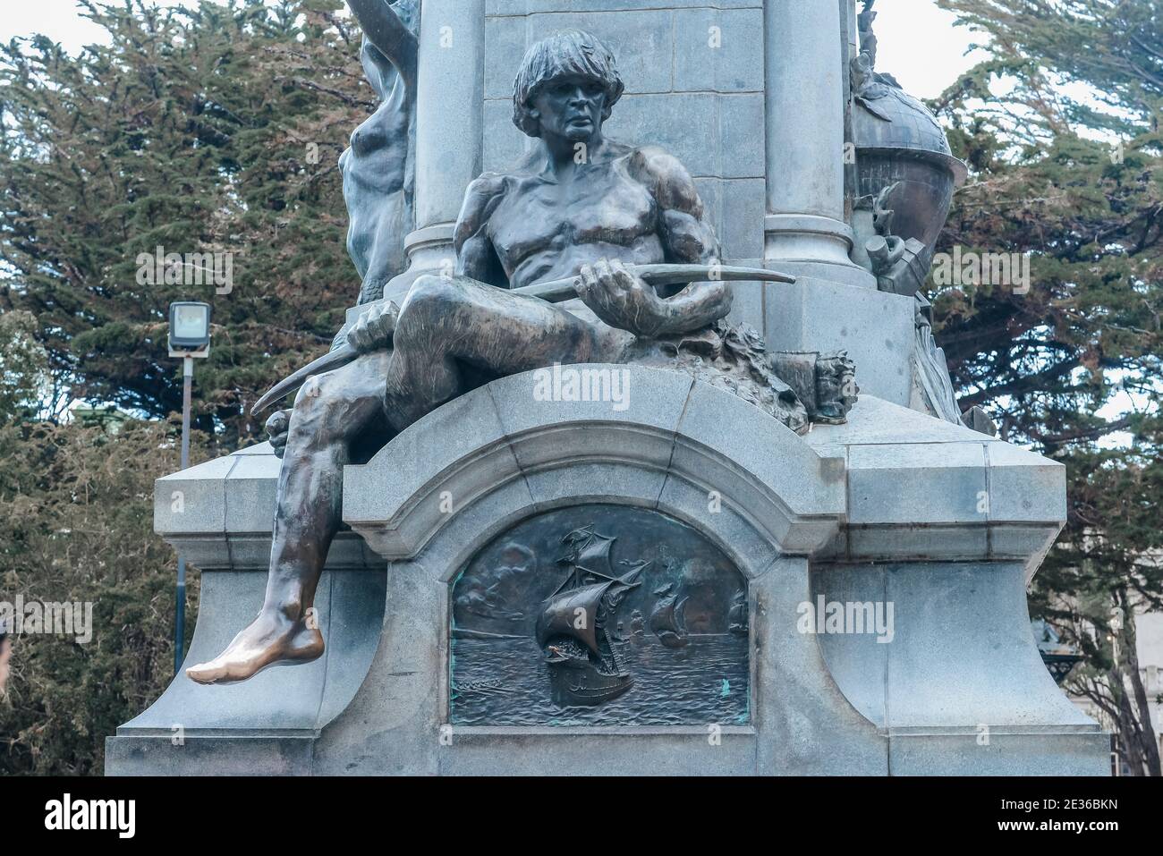 PUNTA ARENAS, CHILE - APRIL O3, 2019: Statue of Ferdinand Magellan in ...