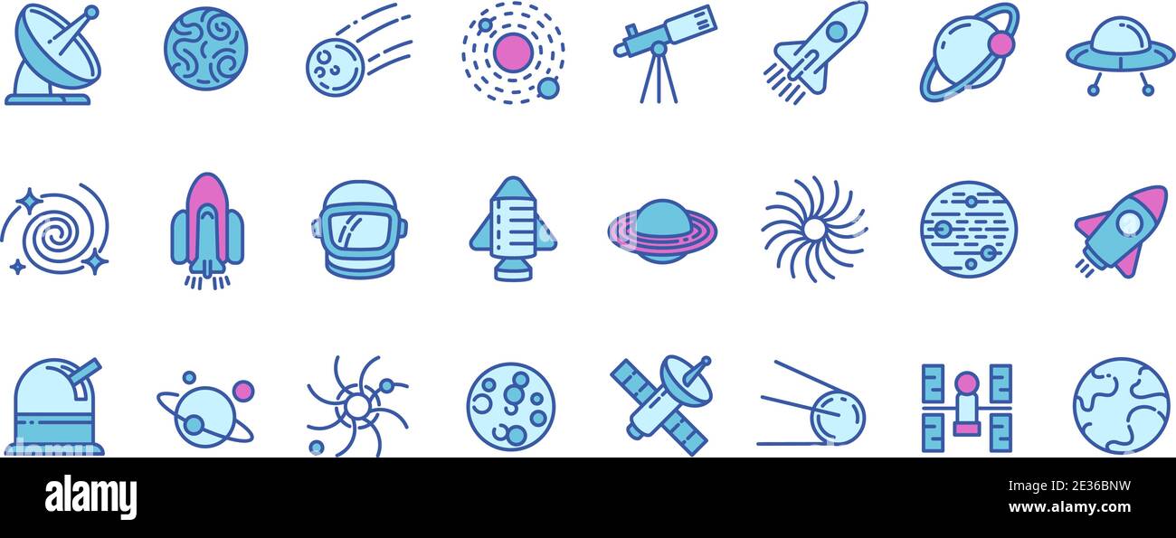 Space research technology icons set. Outline set of space research ...