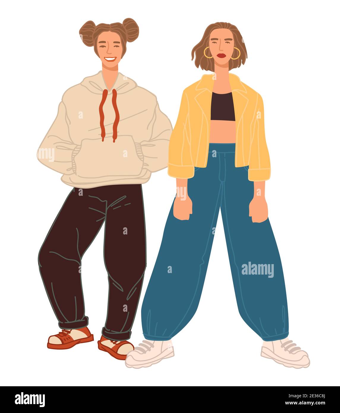 Fashionable teenagers girls wearing modern clothes Stock Vector Image ...