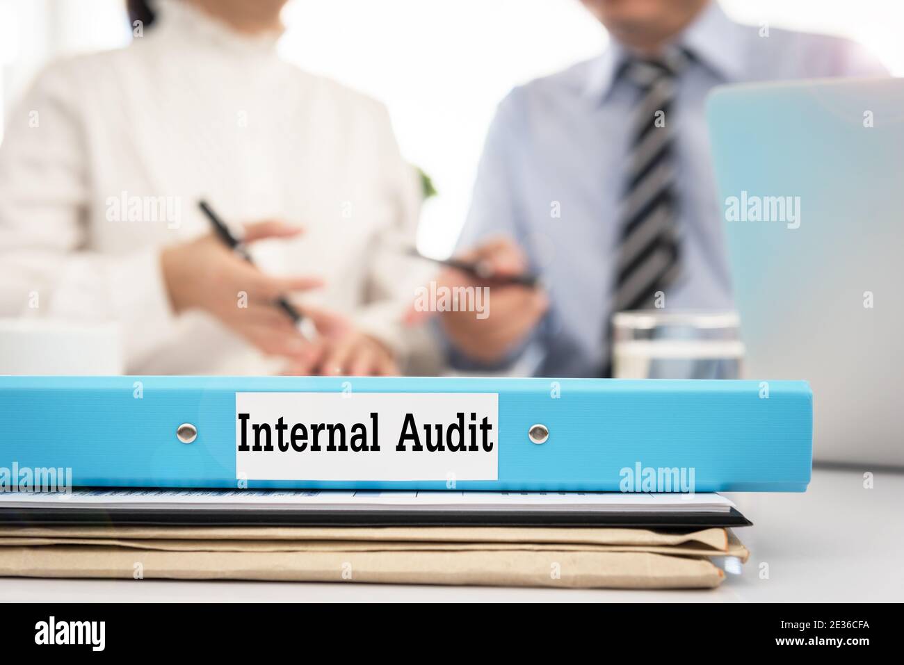 Internal Audit documents with consultant discussing to the manager at ...