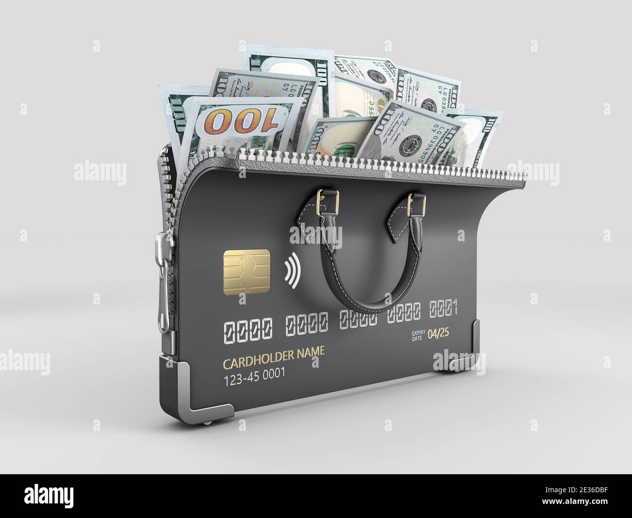 3d Rendering of Open Credit card with dollars banknotes, clipping path ...