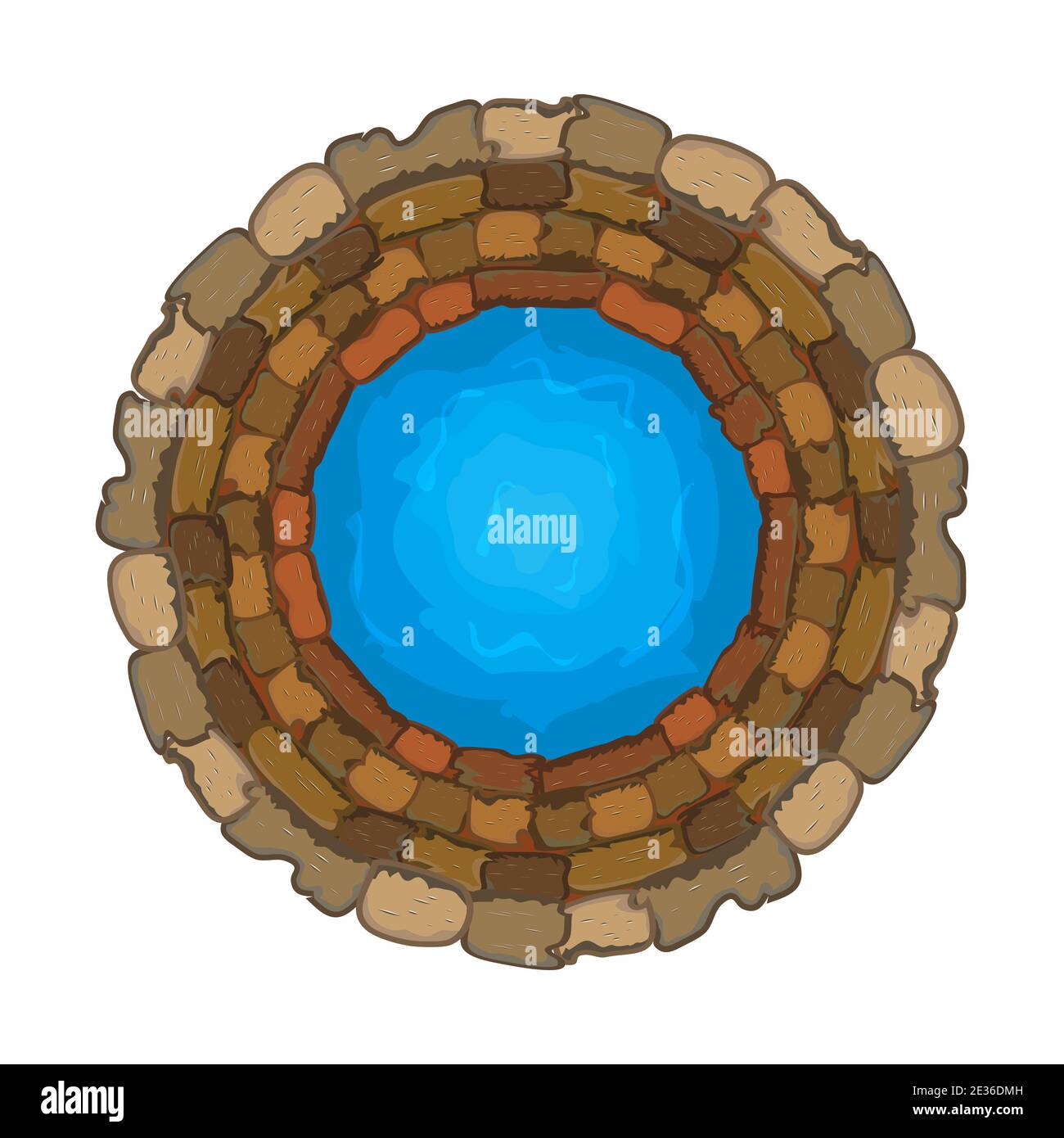 Water well of brick isolated on white background. Top down view on well ...