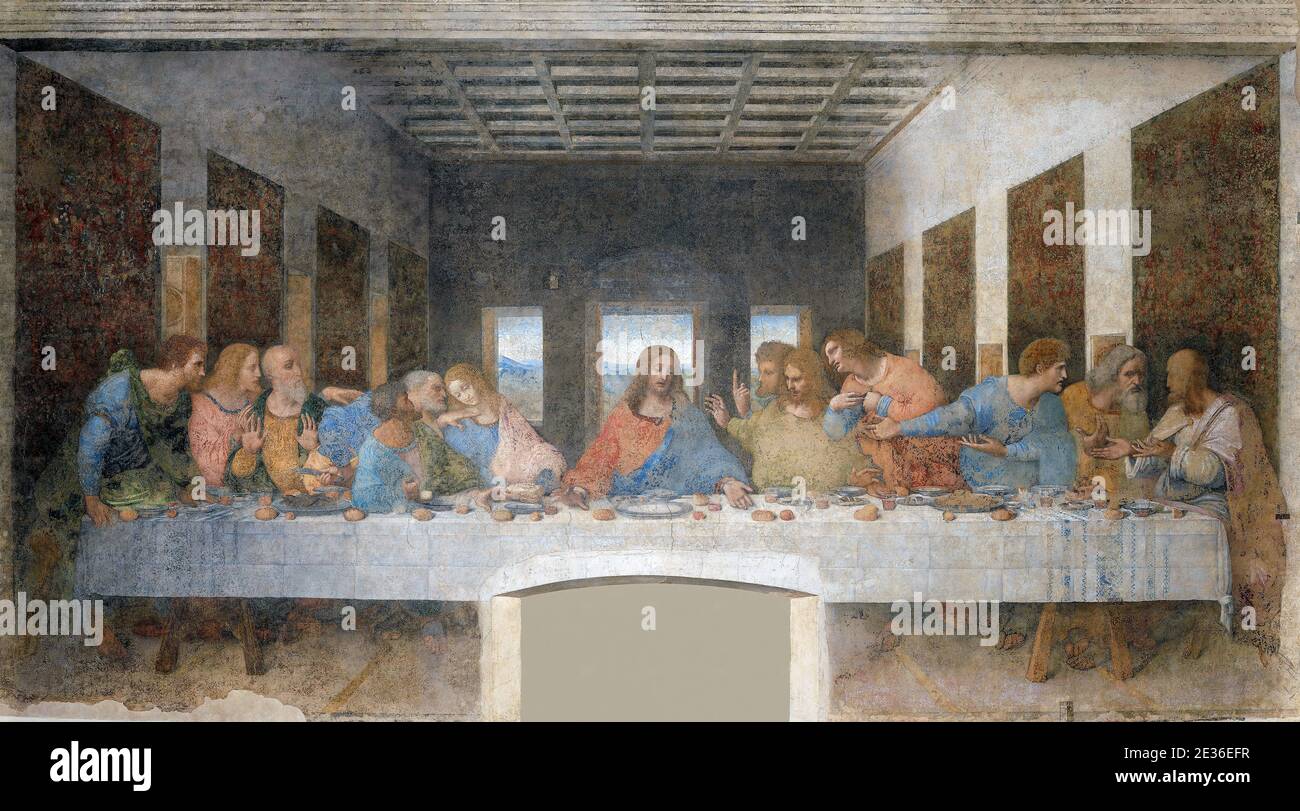 The last supper painting by Italian Artist Leonardo Da Vinci, ca. 1490 ...