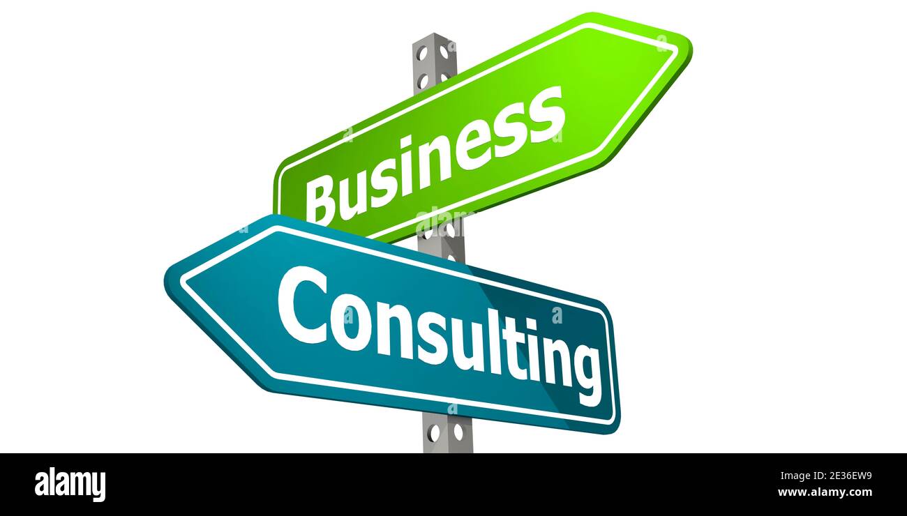 Road sign with business consulting word, 3d rendering Stock Photo - Alamy