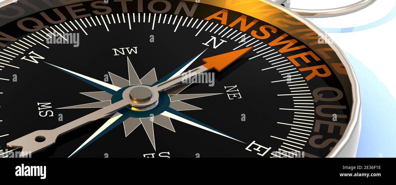 Compass needle pointing to word answer, 3d rendering Stock Photo - Alamy
