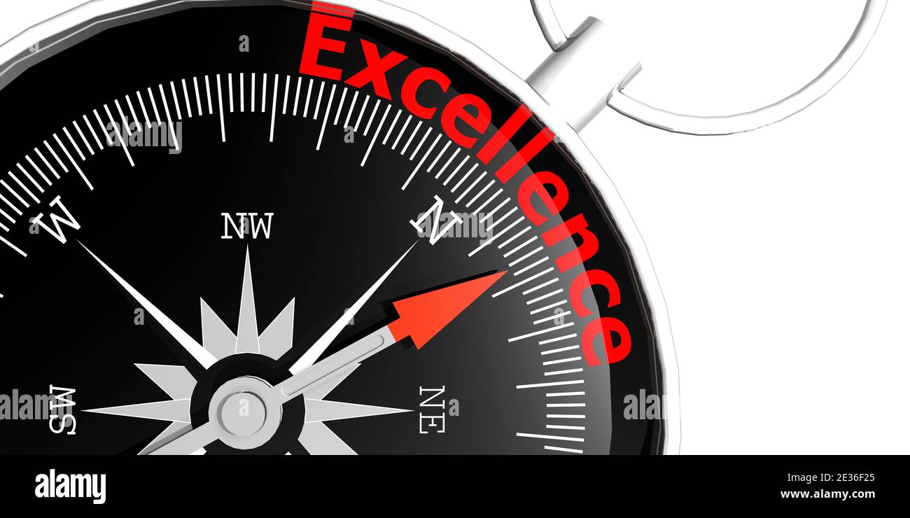 Compass needle pointing to word excellence, 3d rendering Stock Photo ...