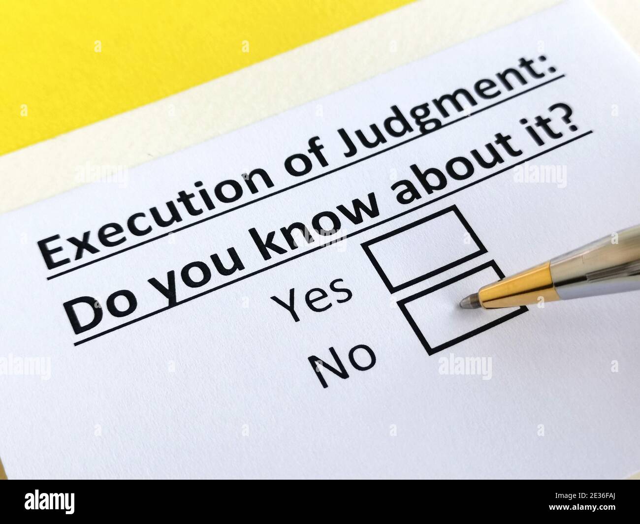 One person is answering question about execution of judgment Stock ...