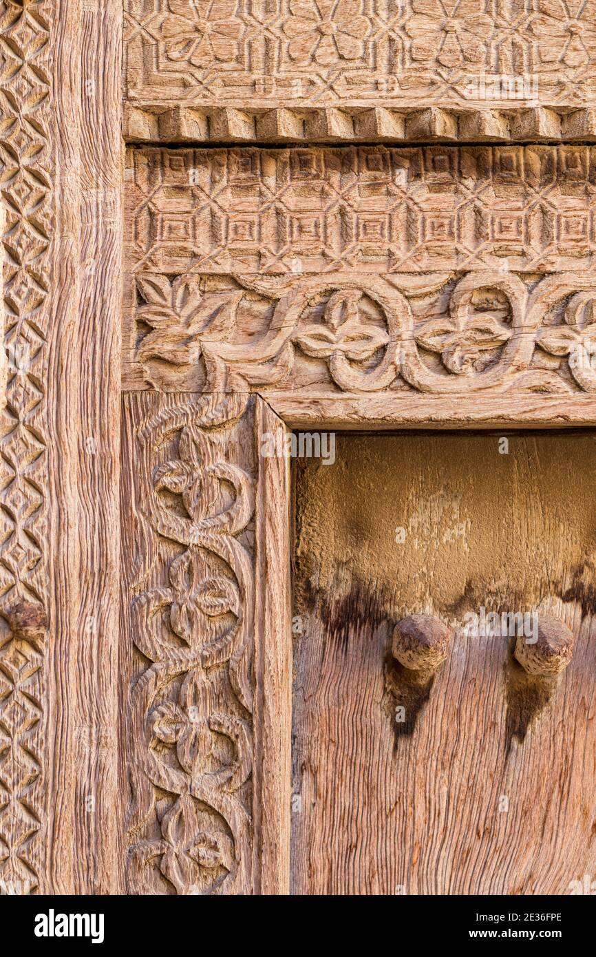 Beatifully carved wooden door frame; Oman Stock Photo - Alamy
