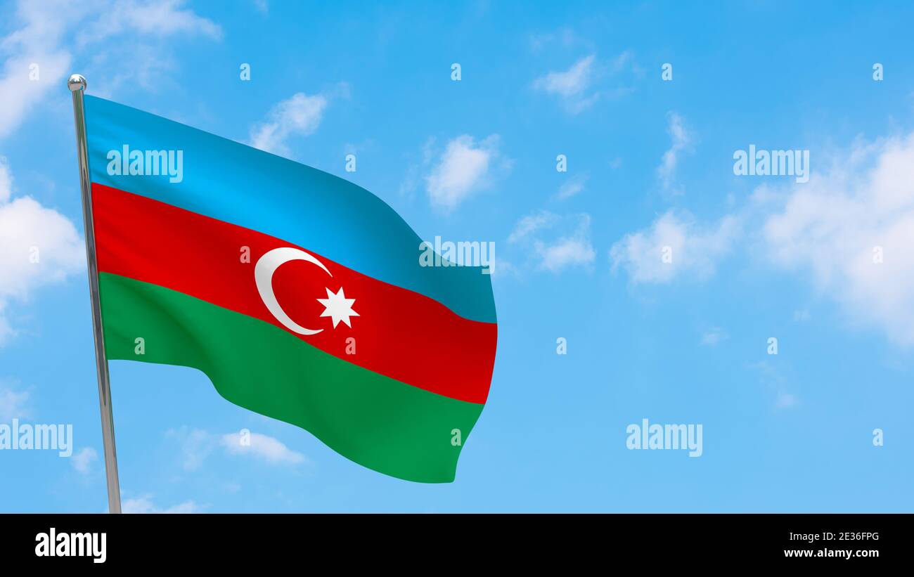 Azerbaijan flag on pole. Blue sky. National flag of Azerbaijan Stock ...