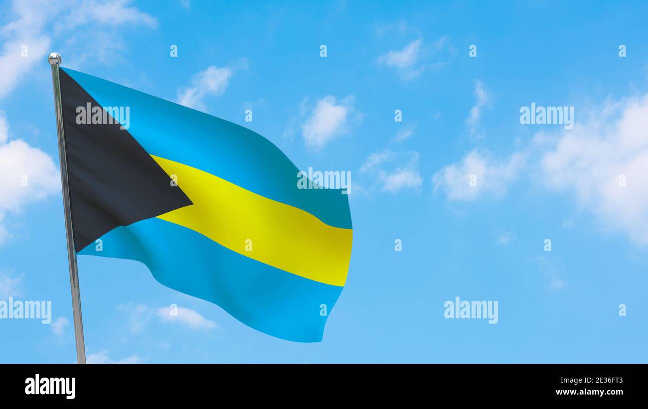 Bahamas flag on pole. Blue sky. National flag of Bahamas Stock Photo ...