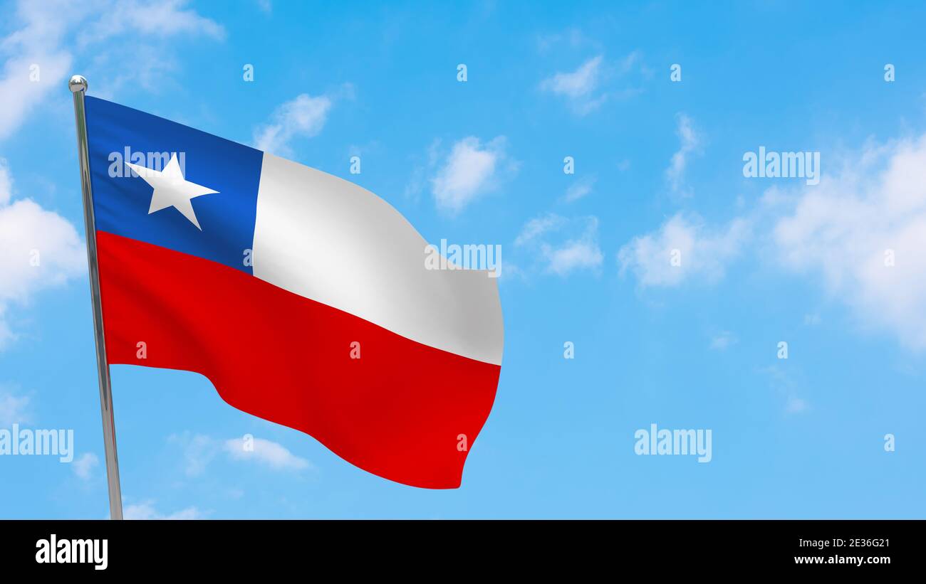 Chile flag on pole. Blue sky. National flag of Chile Stock Photo - Alamy