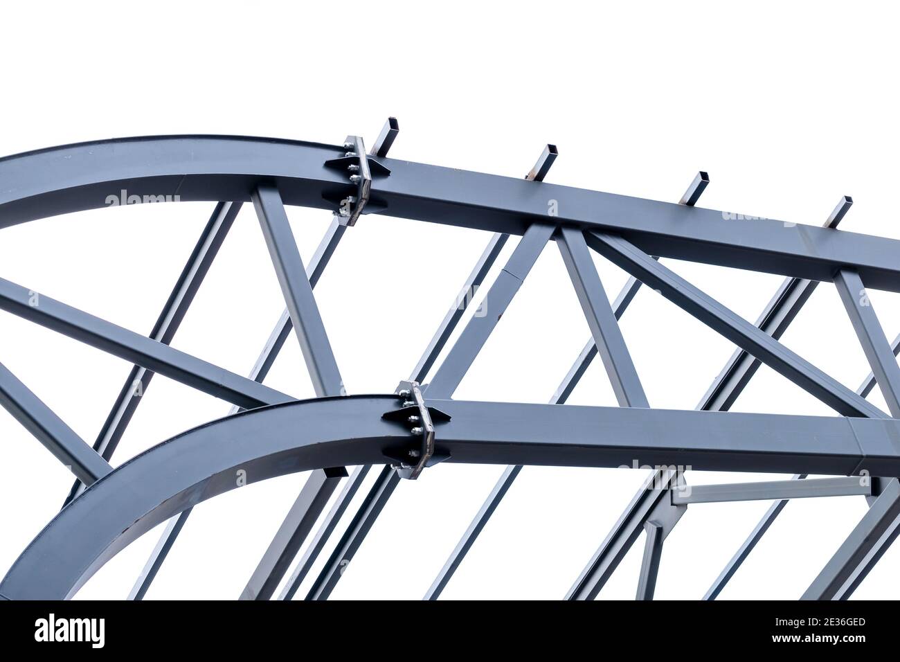 Row of stadium roof metal supports structure. Industrial steel ...