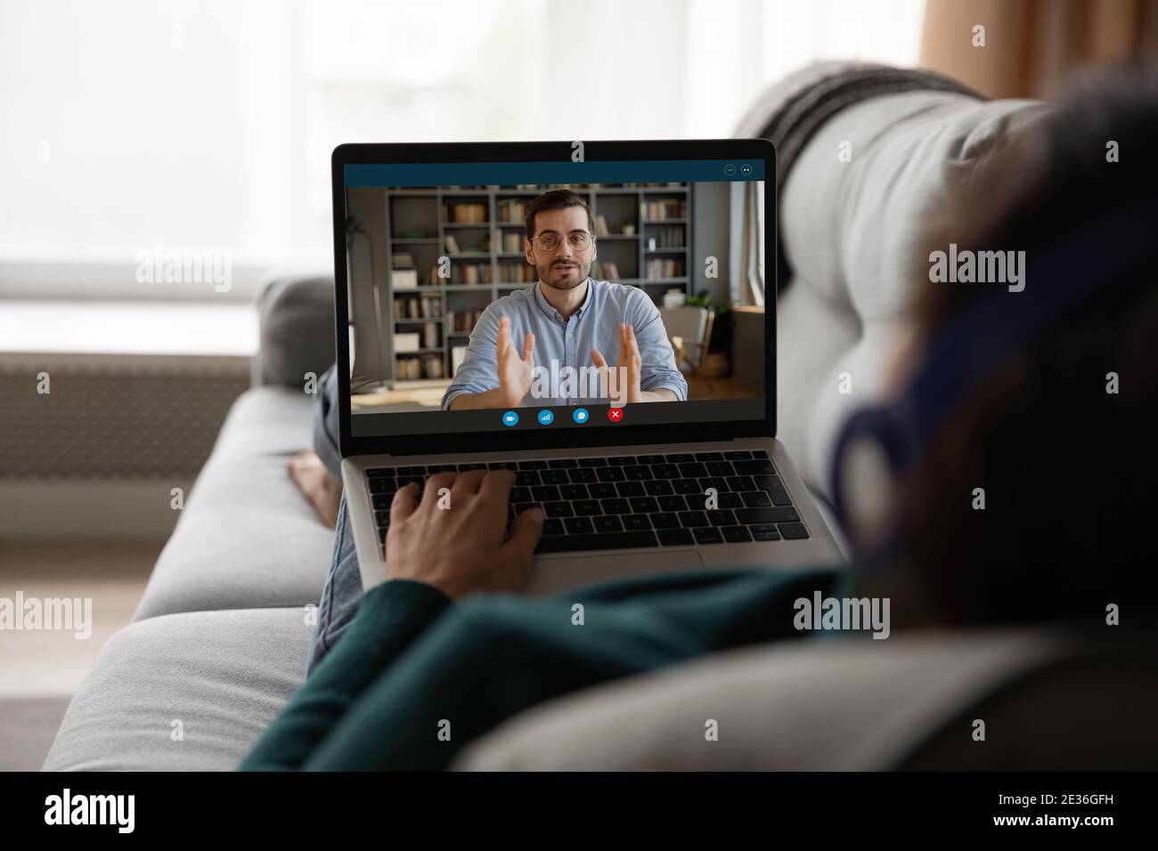 Woman on video call laptop hi-res stock photography and images - Alamy