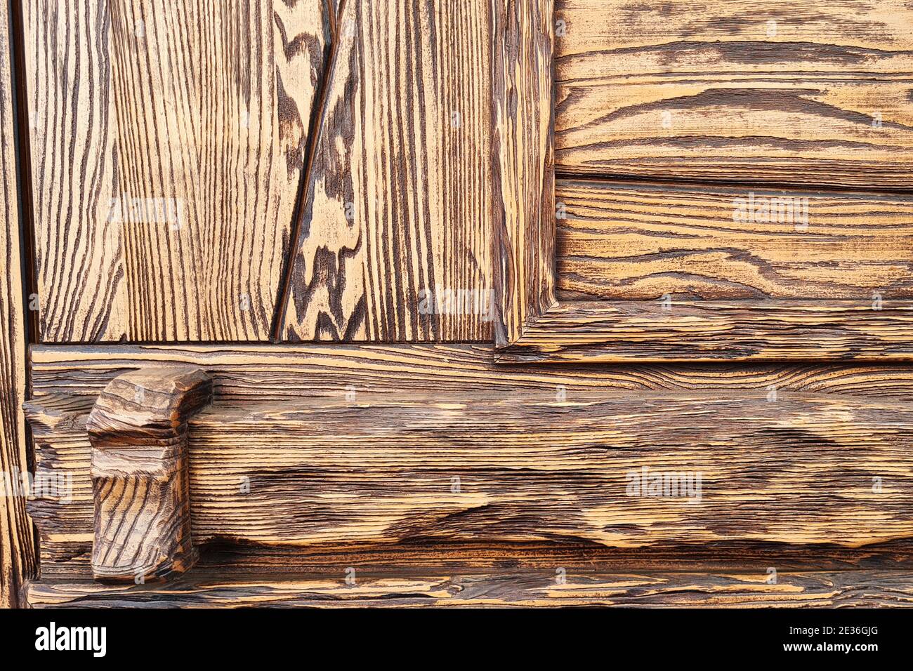 Abstract background of textured brown wooden door. Loft design of ...