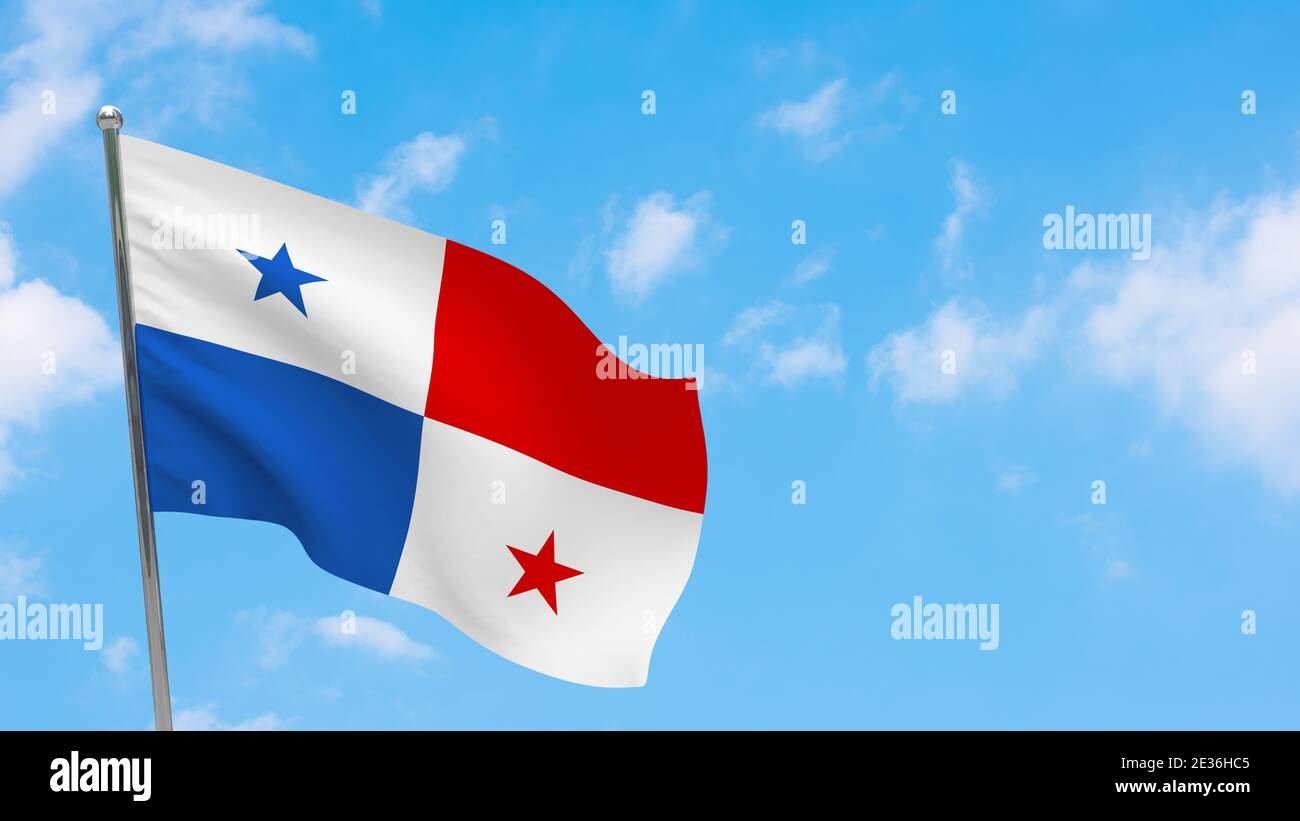 Panama flag on pole. Blue sky. National flag of Panama Stock Photo - Alamy