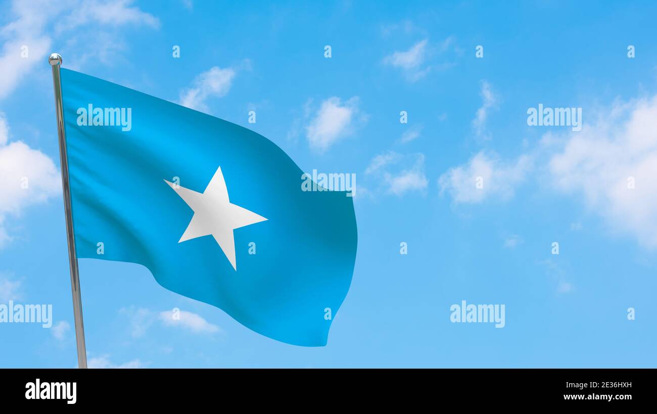 Somalia flag on pole. Blue sky. National flag of Somalia Stock Photo ...
