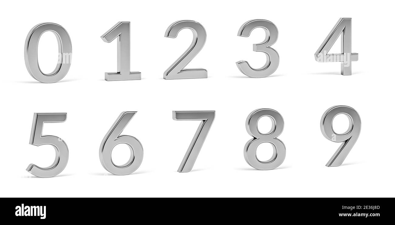 Silver digits - three dimensional digits on white background - 3d ...
