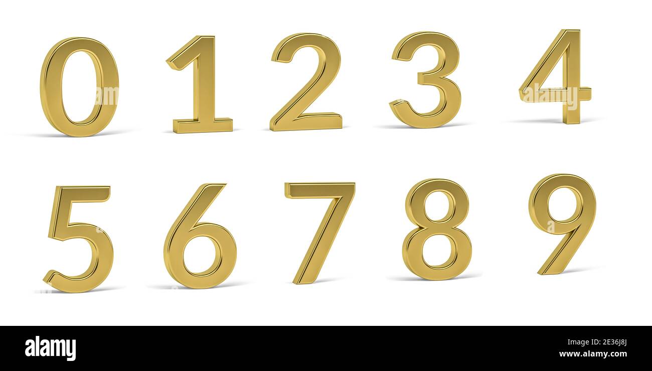 Golden digits - three dimensional digits on white background - 3d ...