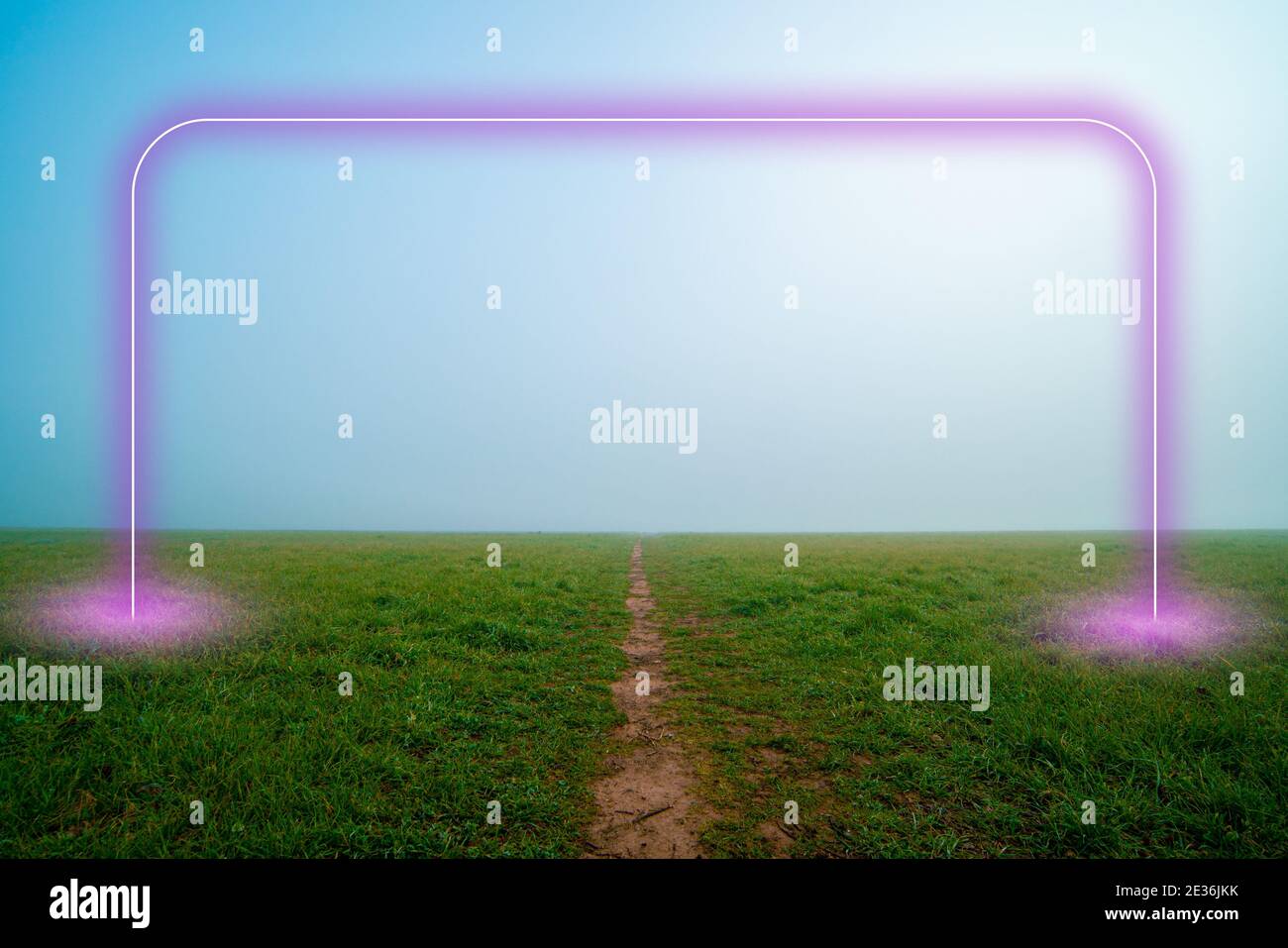 Neon frame on foggy meadow Stock Photo - Alamy
