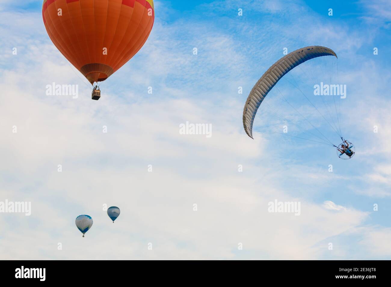 hot air balloon over blue sky. Composition of nature and blue sky ...