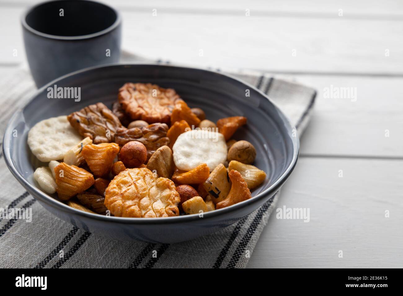 Mix of Senbei rice crackers in a bowl. A delicious Japanese snack Stock ...