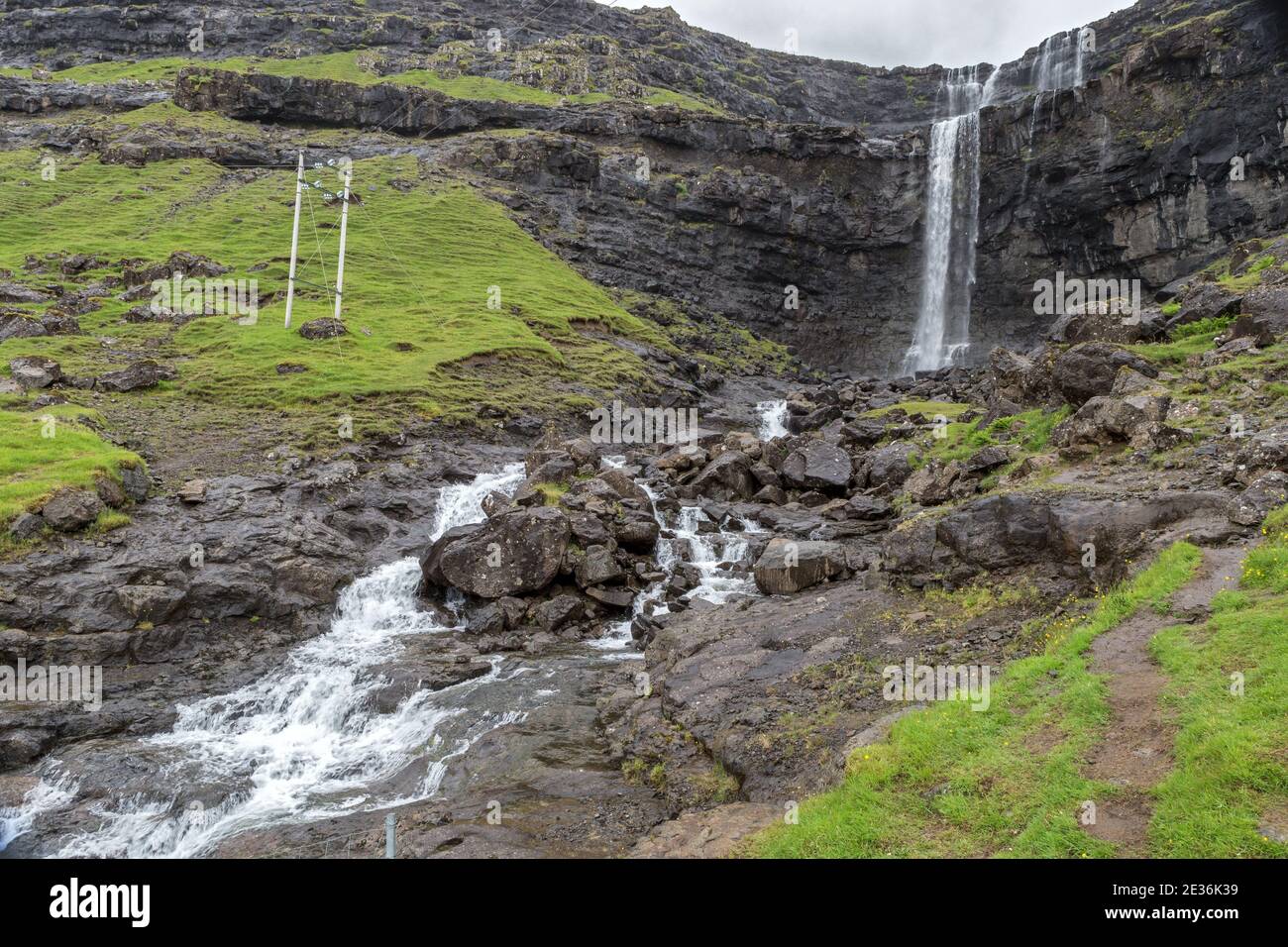 Fossa waterfall, the highest in Faroes at 140m, Streymoy Island, Faroe ...