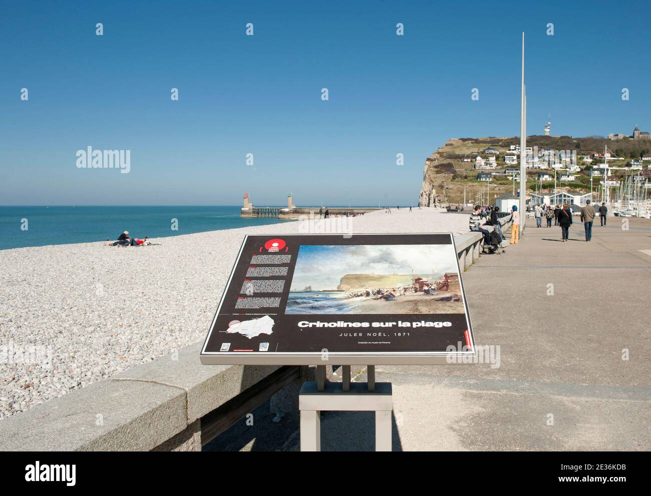 The beach promenade of Fécamp features reprints of famous painting ...
