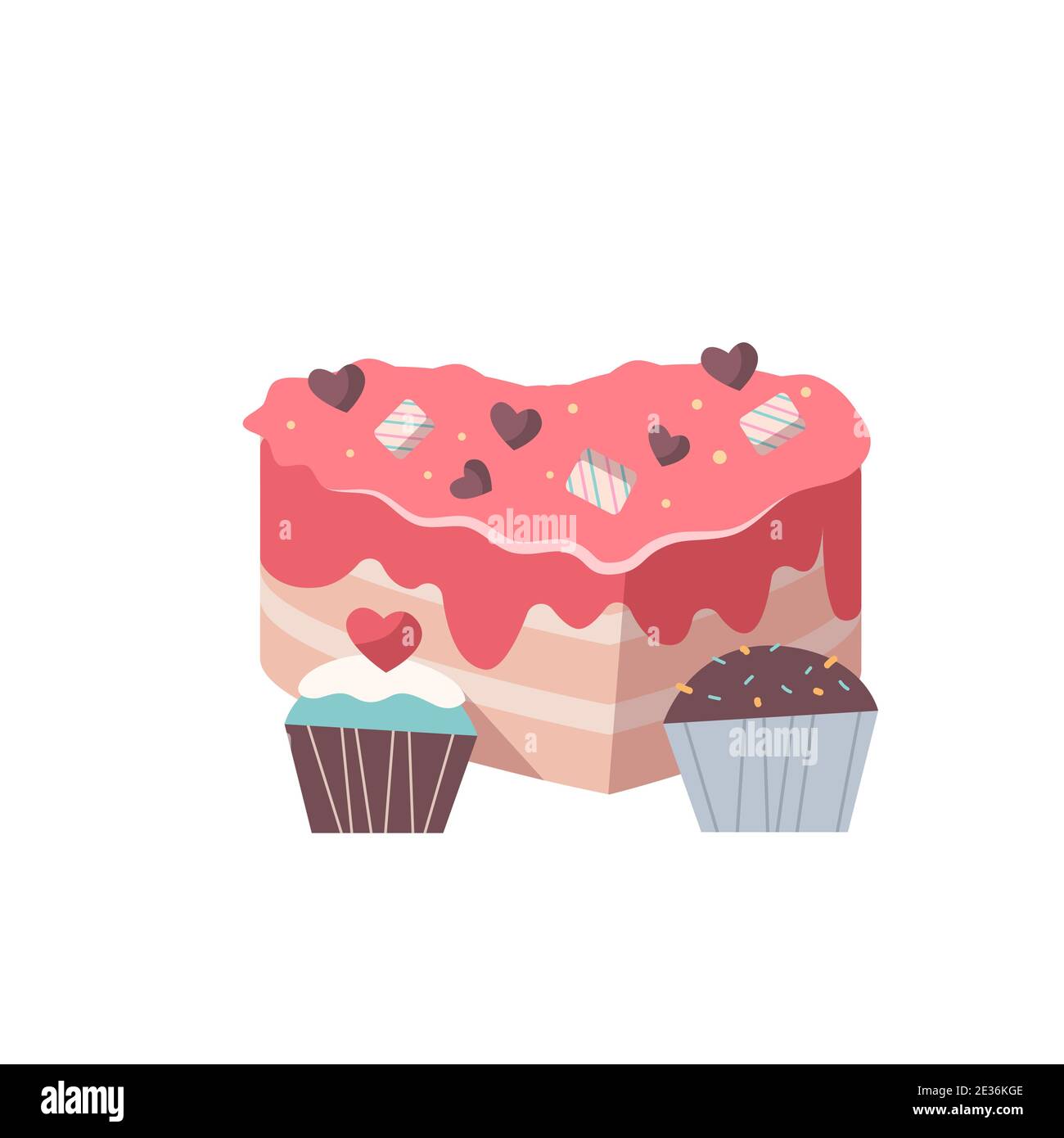 cupcakes and sweet cake valentines day celebration concept greeting ...