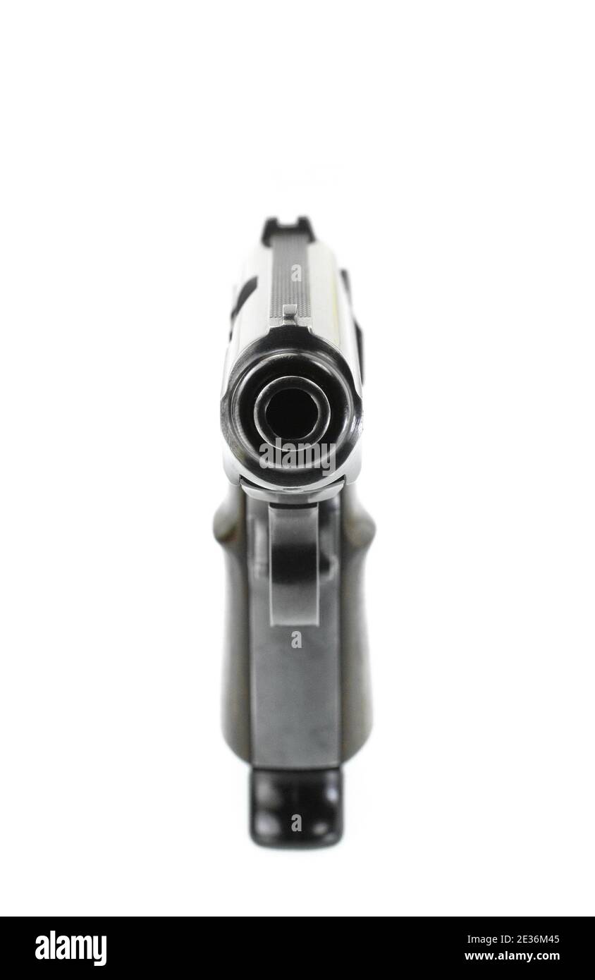 Studio shot of 7,65 mm gun with bullets Stock Photo - Alamy