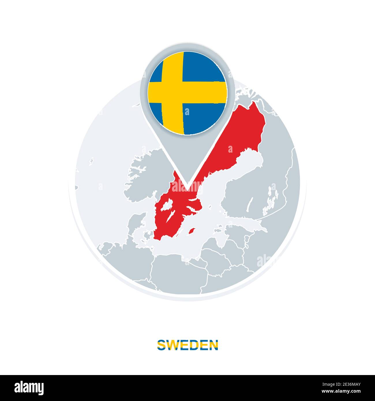 Sweden map and flag, vector map icon with highlighted Sweden Stock ...