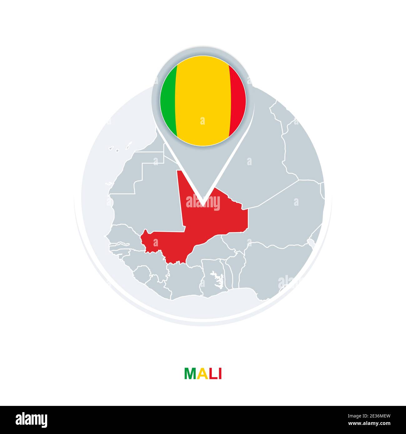 Mali map and flag, vector map icon with highlighted Mali Stock Vector ...