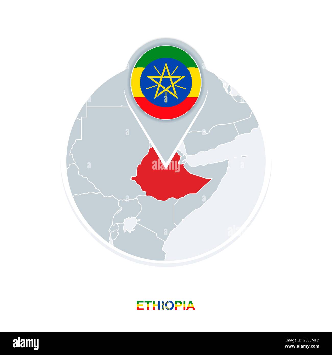 Ethiopia map and flag, vector map icon with highlighted Ethiopia Stock ...