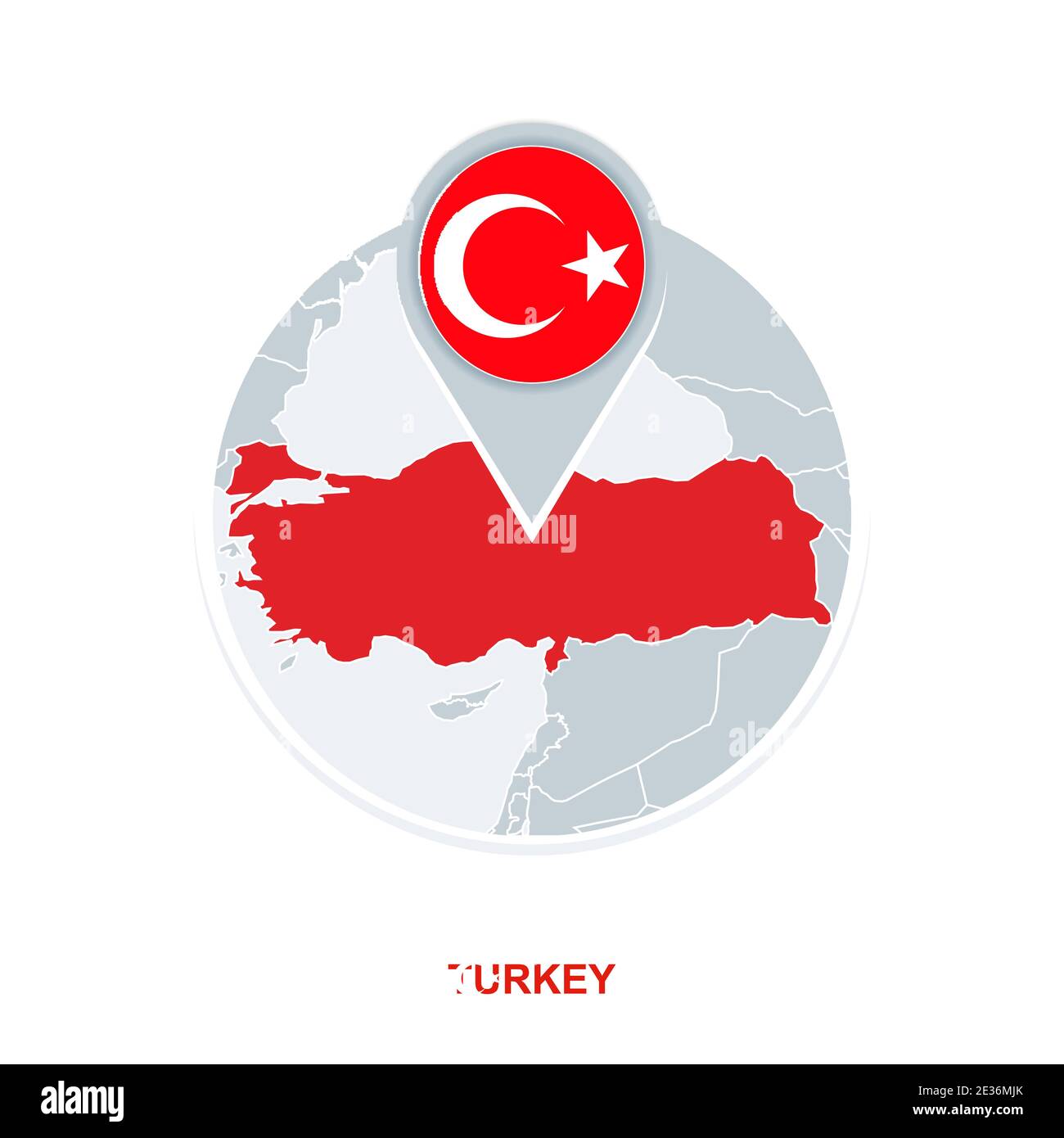 Turkey map and flag, vector map icon with highlighted Turkey Stock ...