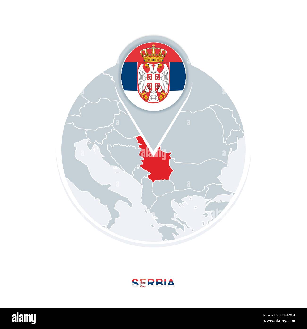 Serbia map and flag, vector map icon with highlighted Serbia Stock ...