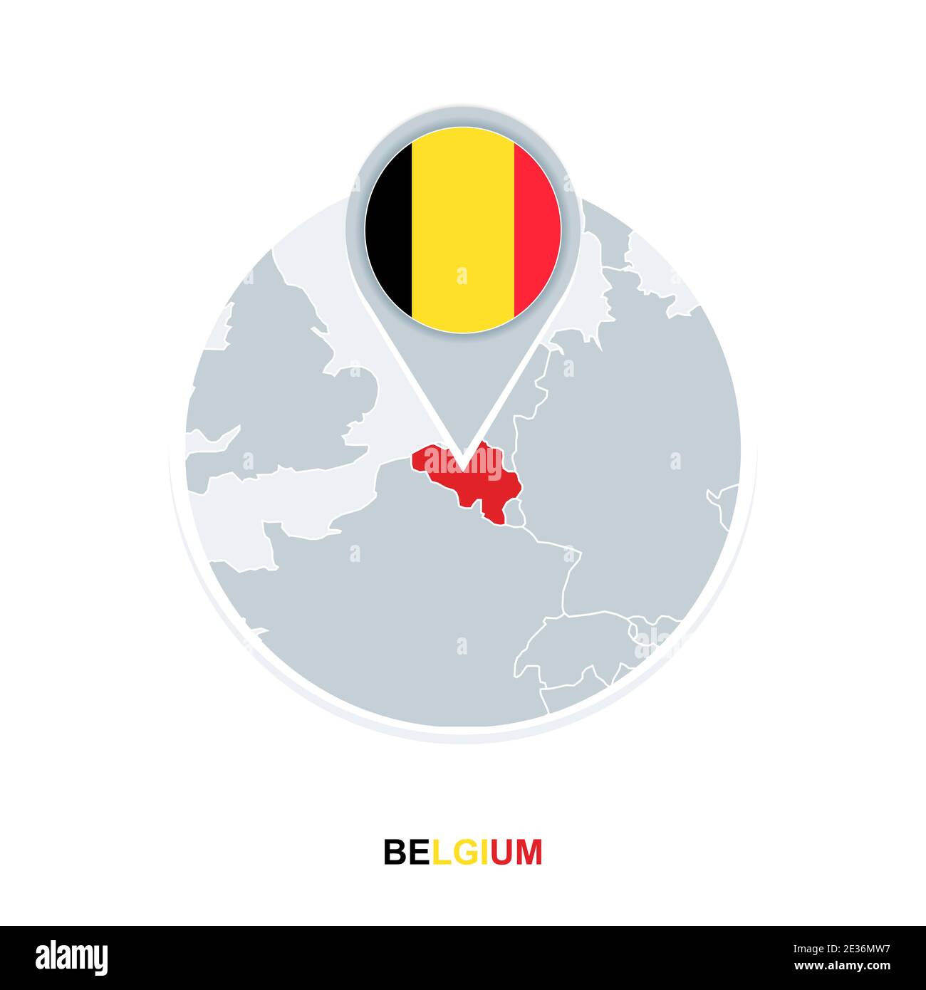 Belgium map and flag, vector map icon with highlighted Belgium Stock ...