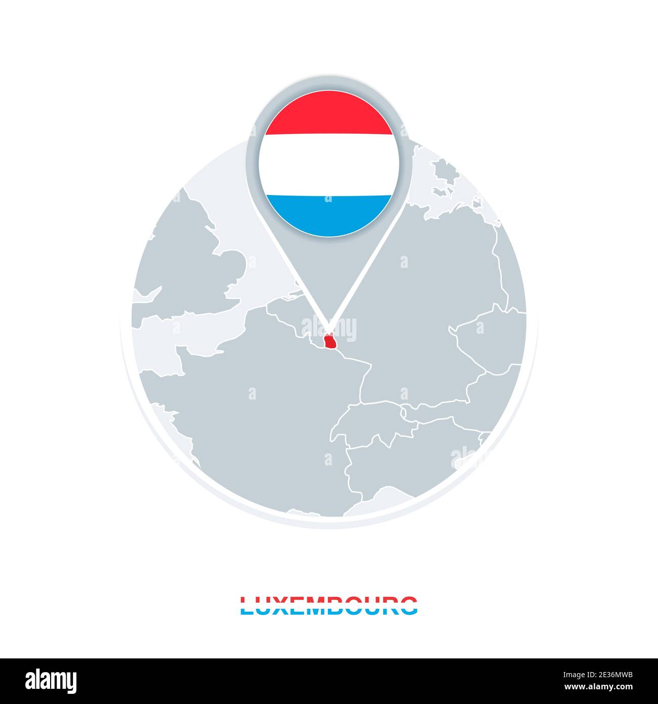 Luxembourg map and flag, vector map icon with highlighted Luxembourg ...