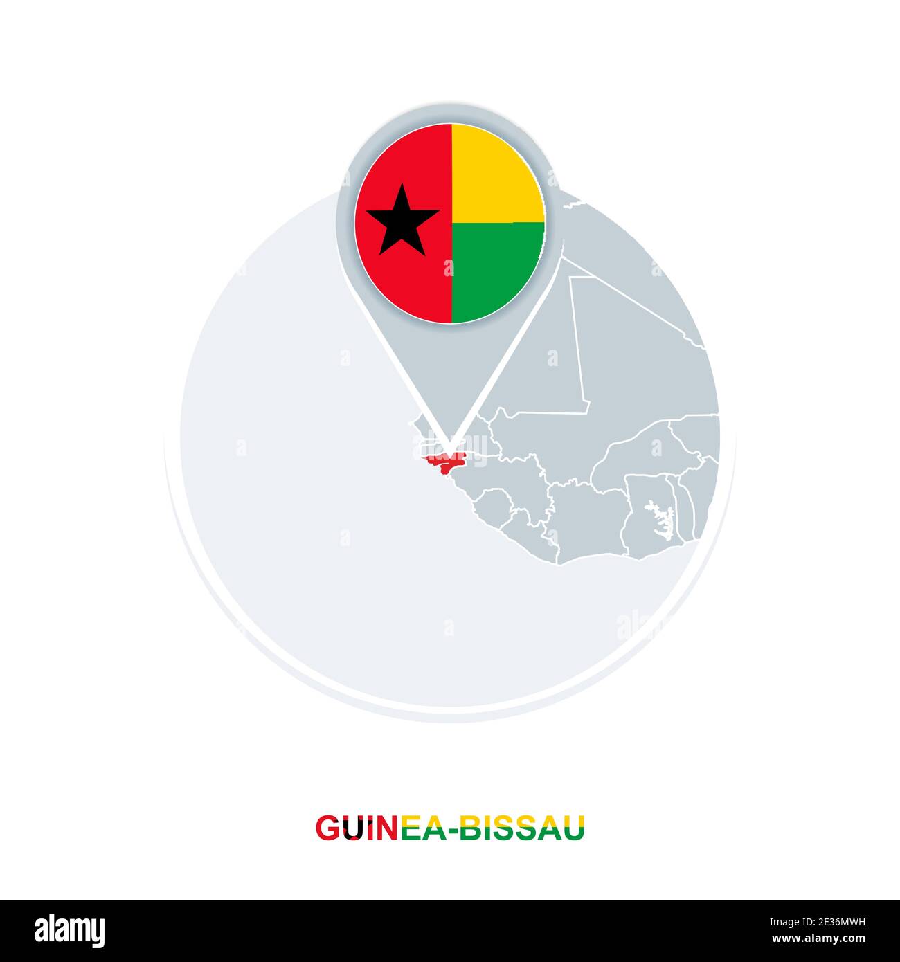 Guinea-Bissau map and flag, vector map icon with highlighted Guinea ...