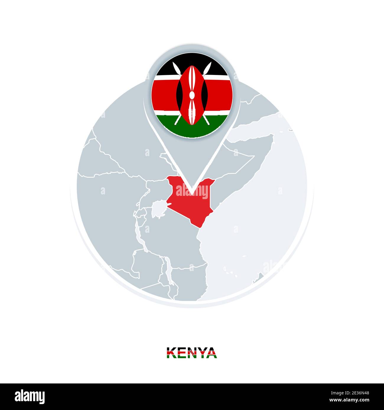 Kenya map and flag, vector map icon with highlighted Kenya Stock Vector ...