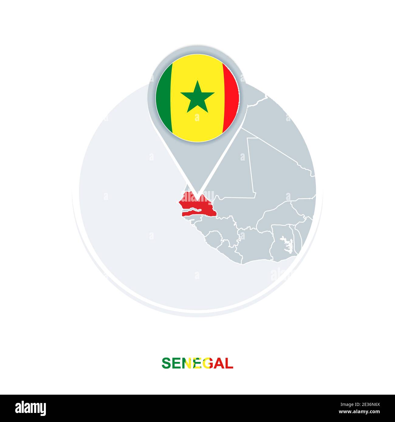 Senegal map and flag, vector map icon with highlighted Senegal Stock ...
