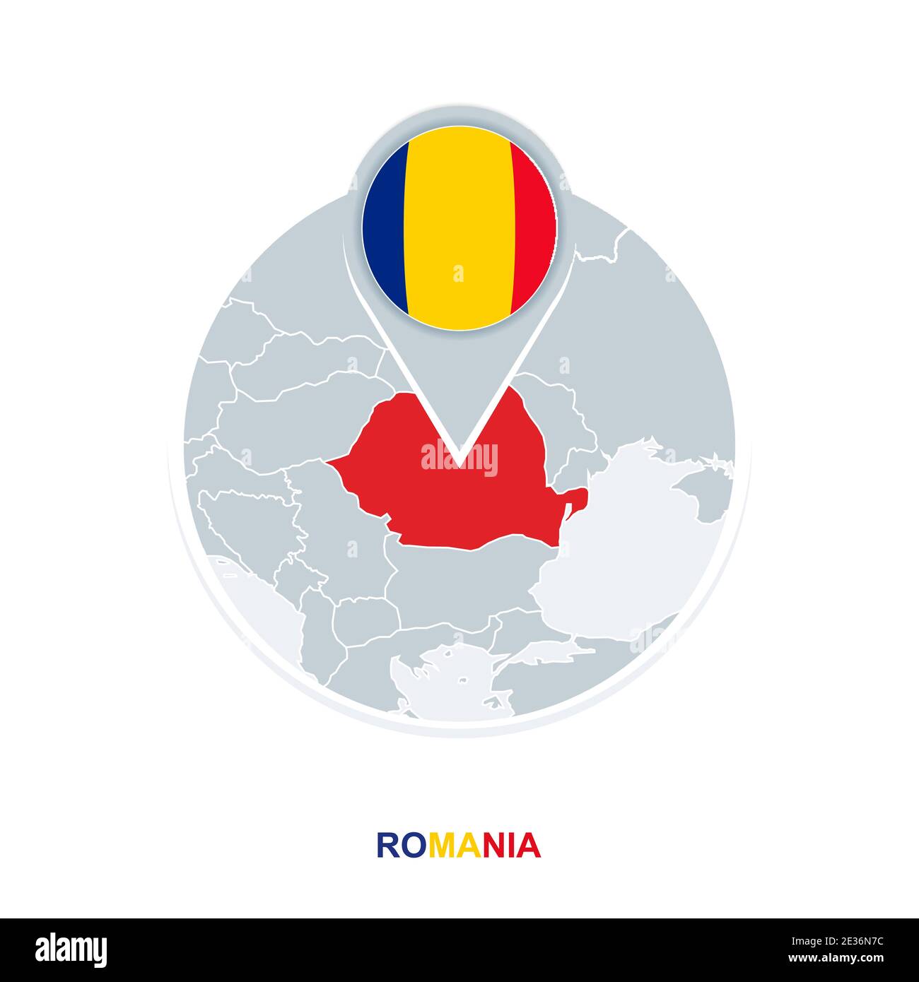 Romania map and flag, vector map icon with highlighted Romania Stock ...