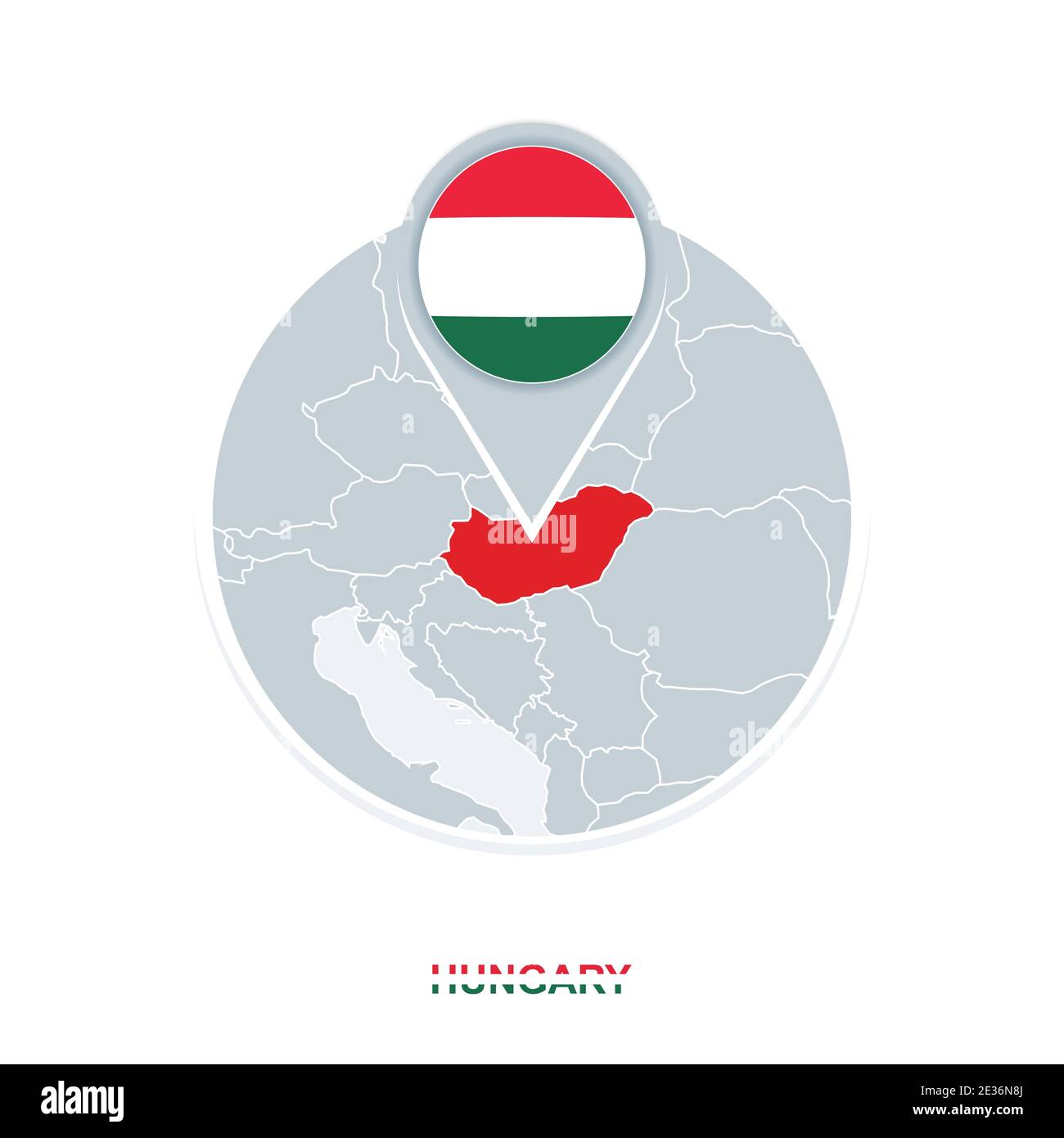 Hungary map and flag, vector map icon with highlighted Hungary Stock ...
