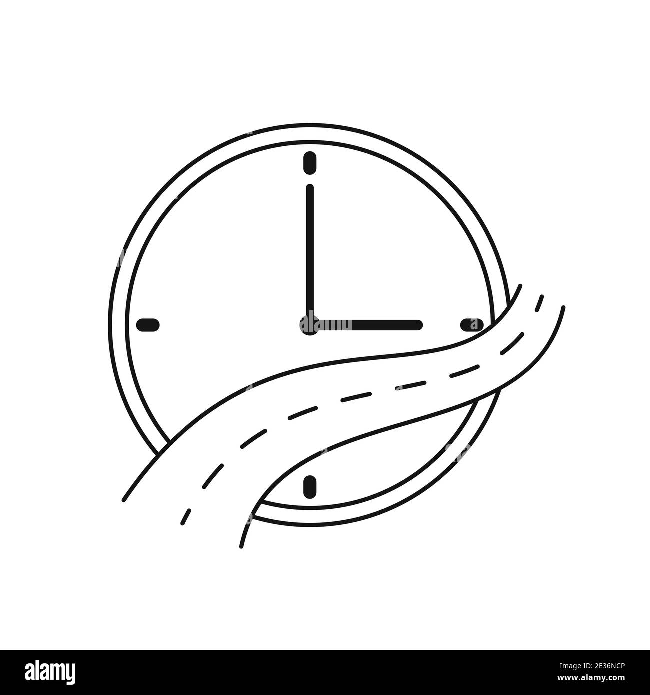 Clock icon with road icon. Vector illustration. Conceptual vector icon ...