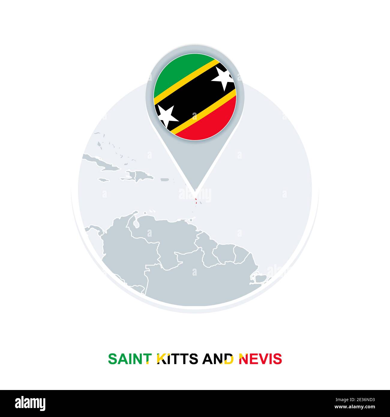 Saint Kitts and Nevis map and flag, vector map icon with highlighted ...