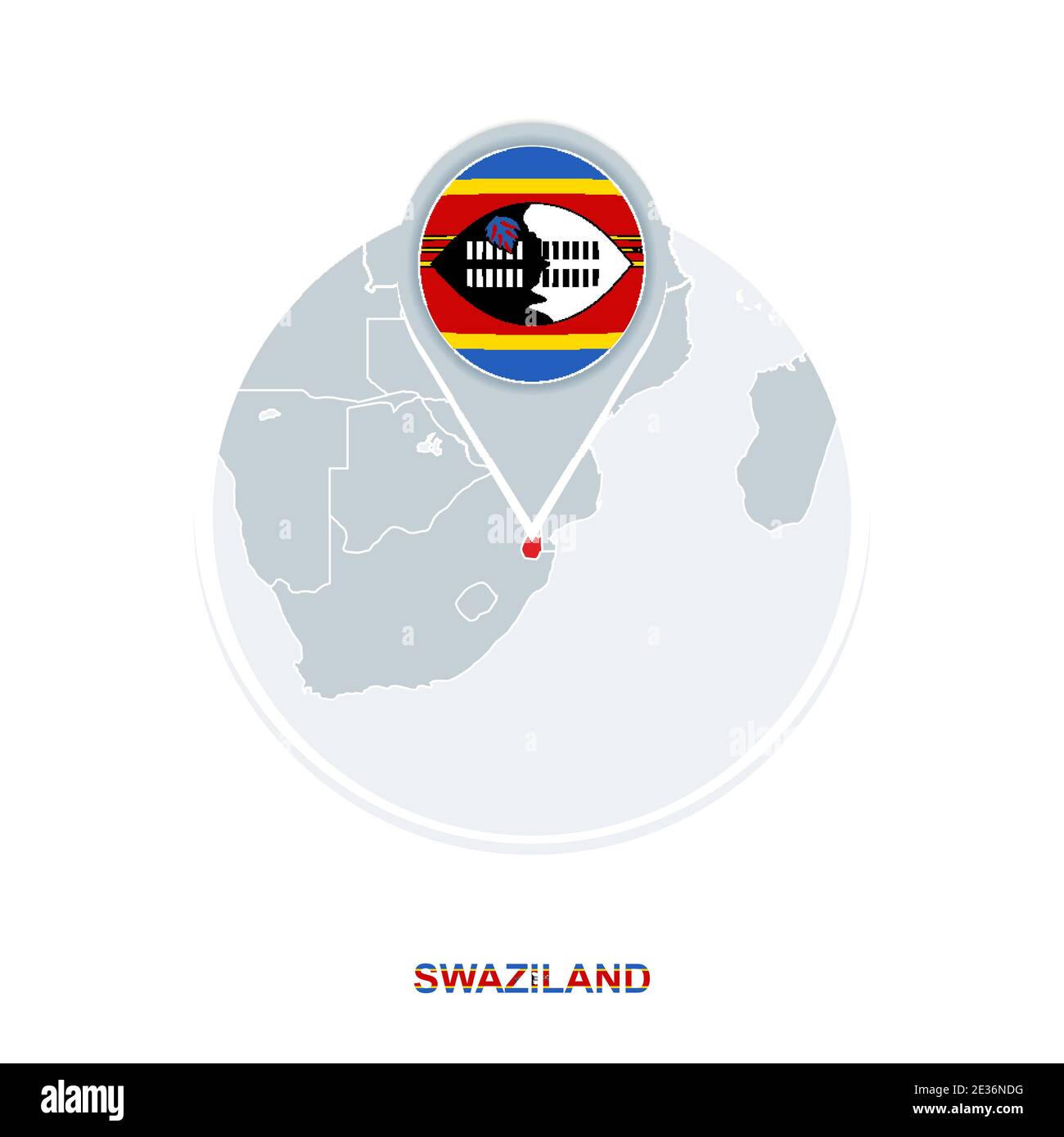 Swaziland map and flag, vector map icon with highlighted Swaziland ...