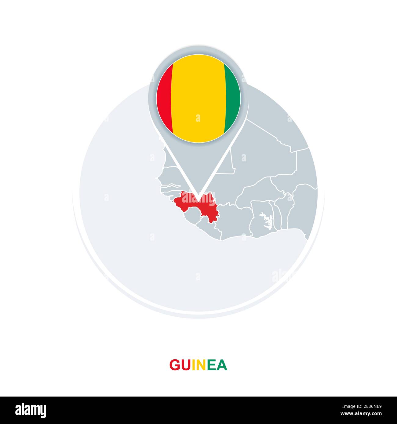 Guinea map and flag, vector map icon with highlighted Guinea Stock ...