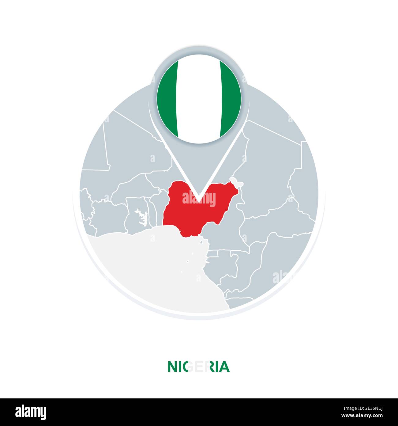 Nigeria map and flag, vector map icon with highlighted Nigeria Stock ...