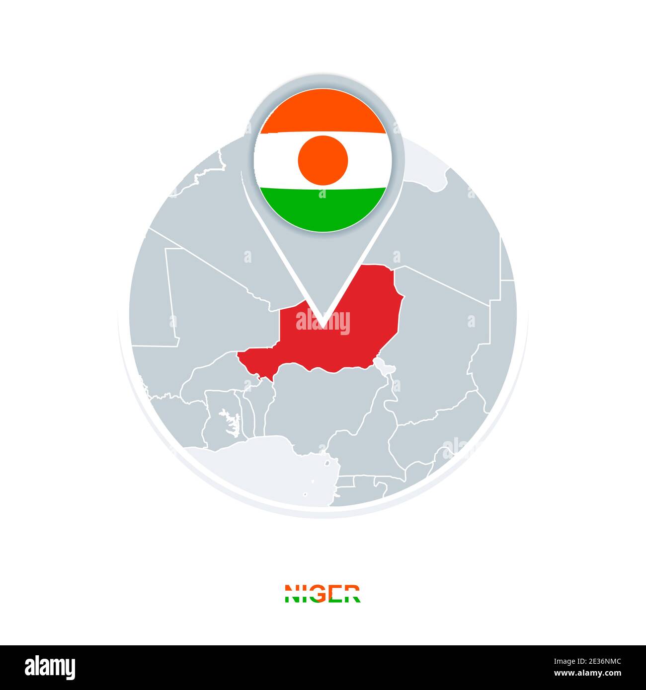 Niger map and flag, vector map icon with highlighted Niger Stock Vector ...