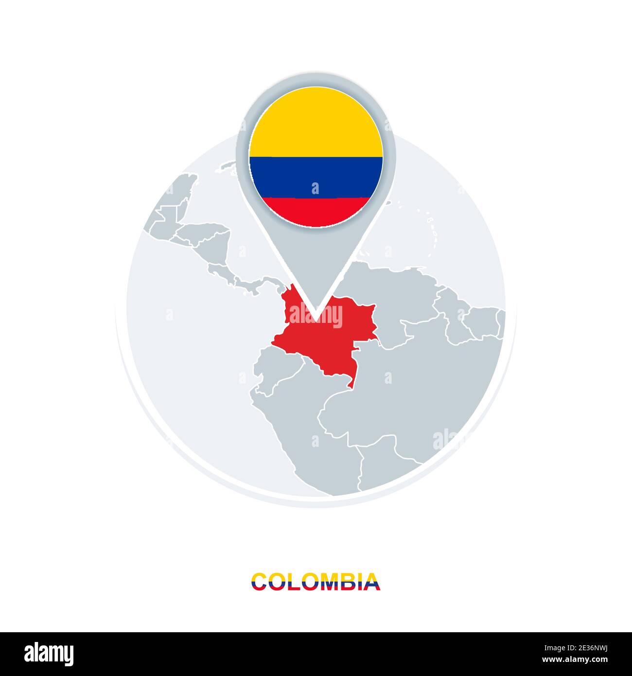 Colombia map and flag, vector map icon with highlighted Colombia Stock ...