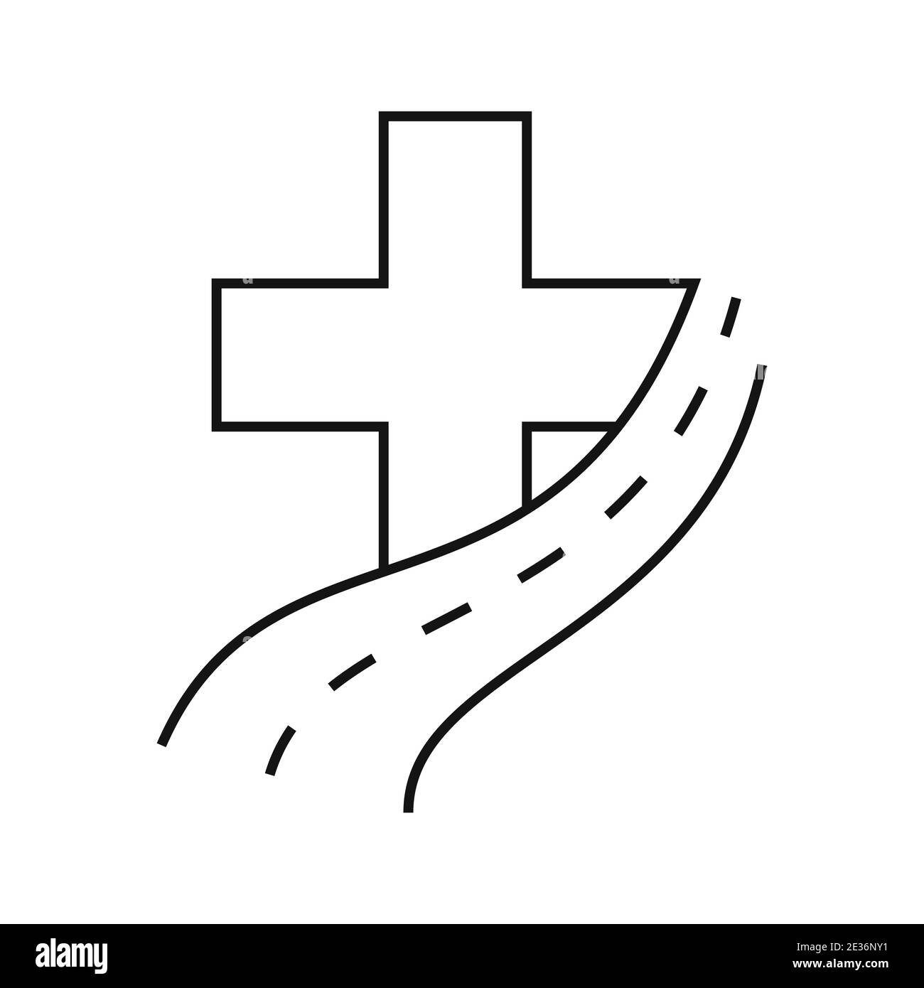 Christian cross icon with road icon. Vector illustration. Travel ...